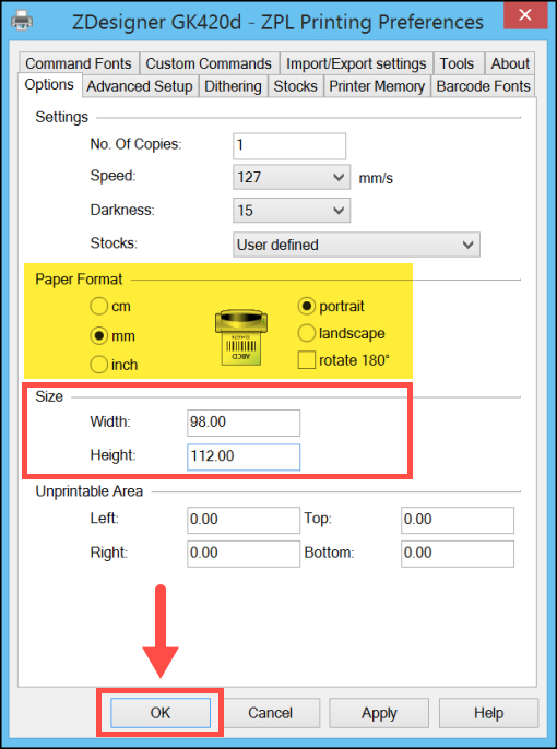 Thermal Printer Paper Size Setting